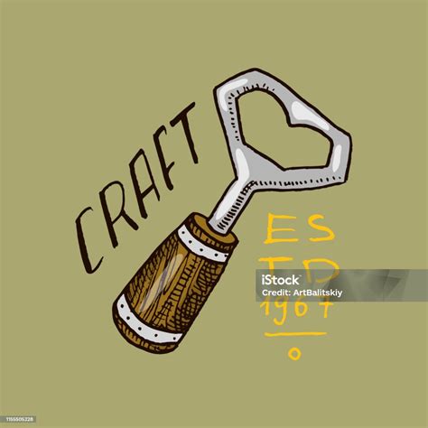 빈티지 스타일의 맥주 오프너 붓글씨 요소와 알코올 라벨 포스터 배너에 대 한 고전적인 미국 배지 손으로 그린 웹 술집 메뉴에 대 한 새겨진 된 스케치 문자 0명에 대한 스톡