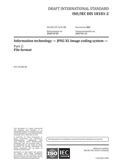 ISO IEC DIS 18181 2 Information Technology JPEG XL Image Coding System