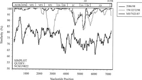 similarity analysis of complete ev71 genomes calculated by simplot