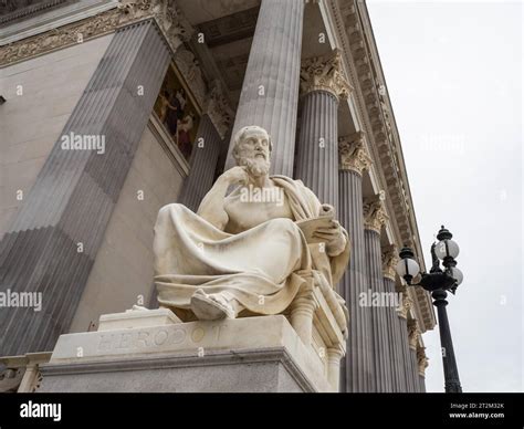 Statue Of Herodotus Sculpture In Front Of The Parliament In Vienna