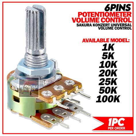 6 Pins Stereo B50k B100k Potentiometer Volume Control Variable Resistor 1pc Shopee