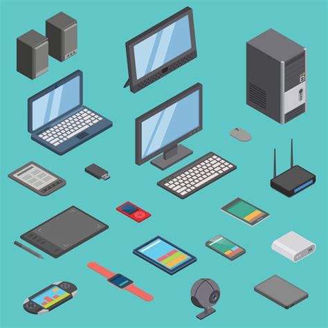 Premium Vector Set Of Isometric Computer Gadget Devices Icons