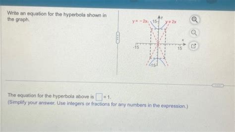 Solved Write An Equation For The Hyperbola Shown In The