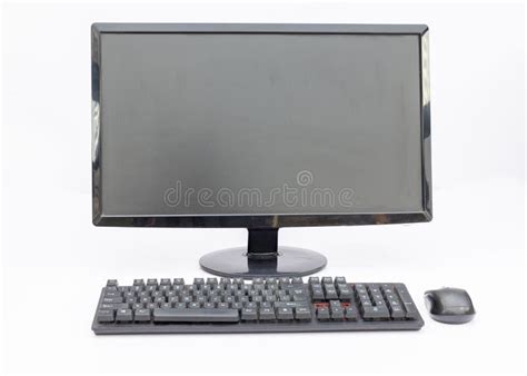 computer setup with monitor keyboard and mouse isolated on white