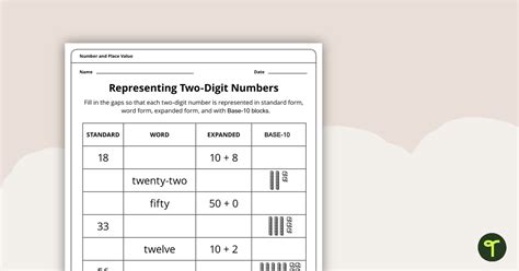 Representing Two Digit Numbers Place Value Worksheet Teach Starter