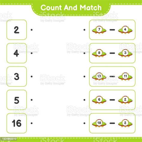 카운트 앤 매치 Ufo 수를 계산하고 올바른 숫자와 일치합니다 교육 어린이 게임 인쇄 워크 시트 벡터 일러스트레이션 0명에 대한