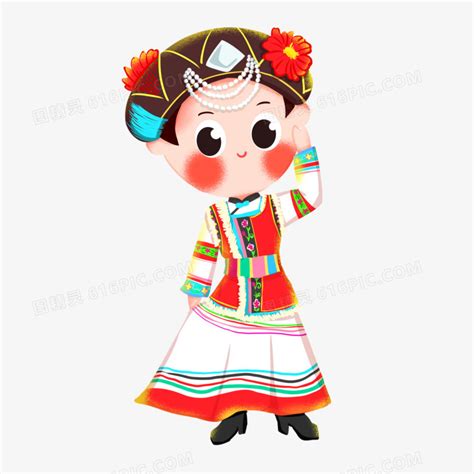 卡通手绘q版普米族女孩元素图片免费下载 png素材 编号vd9id3odn 图精灵