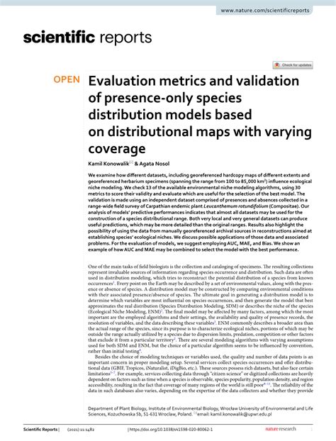 Evaluation Metrics And Validation Of Presence Only Species Distribution