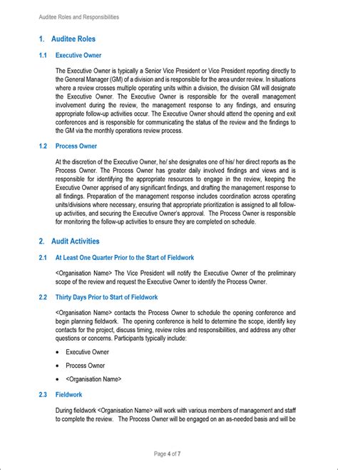 Auditee Roles And Responsibilities Template In Internal Audit It
