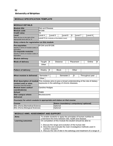 MODULE SPECIFICATION TEMPLATE MODULE DETAILS Module
