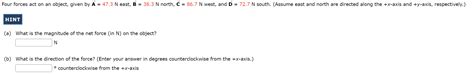 Solved Four Forces Act On An Object Given By Vec A 47 3n