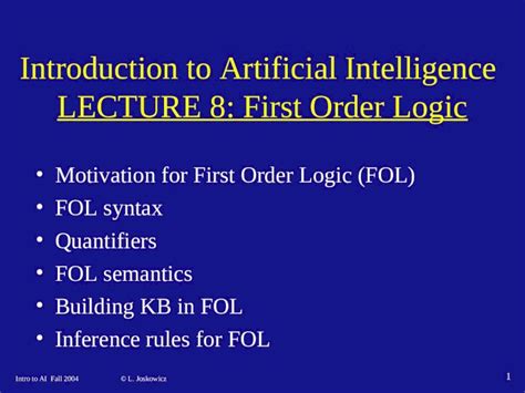 ppt introduction to artificial intelligence lecture 8 first order