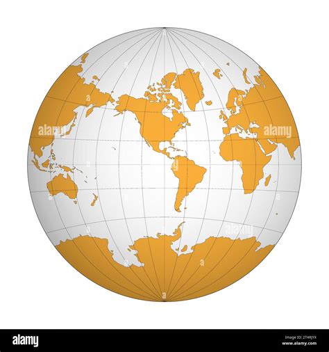 Simplified Map Of World In The Circle Focused On Americas Latitude And