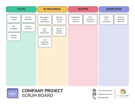 Light Pastel Company Project Scrum Board Template Venngage
