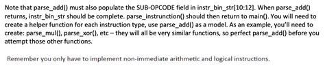 in c only implement function int parse instruction