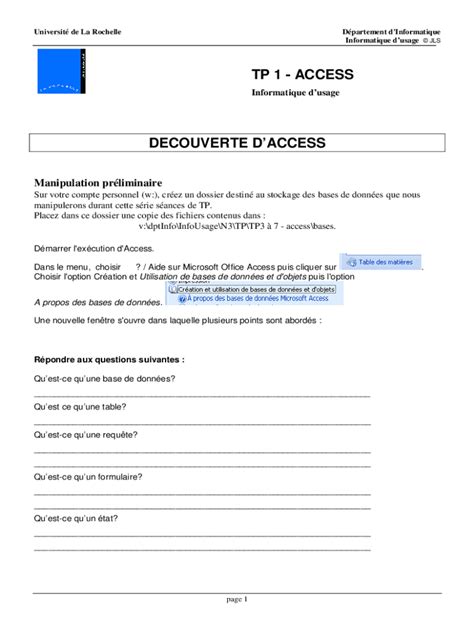 Remplissable En Ligne Tp 1 Access Decouverte Daccess Fax Email Imprimer Pdffiller