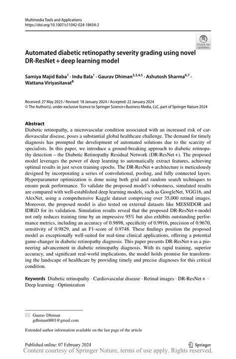 Automated Diabetic Retinopathy Severity Grading Using Novel Dr Resnet Deep Learning Model
