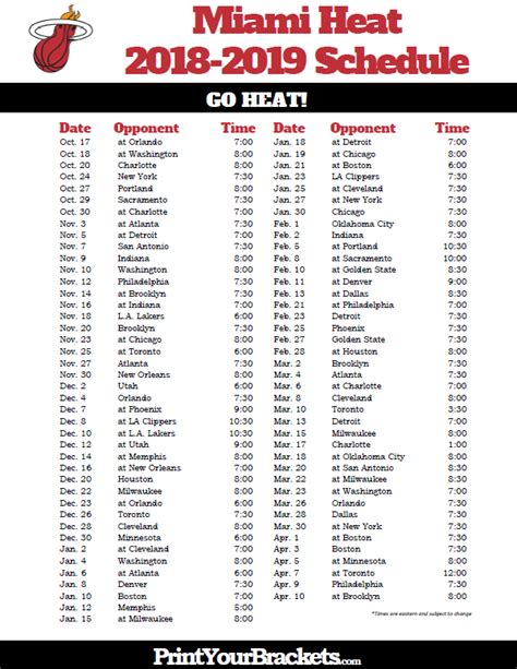 Miami Heat Schedule Printable