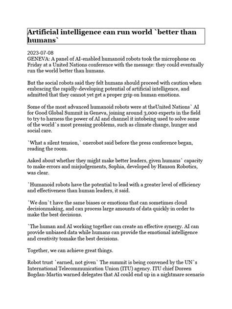 Artificial Intelligence Can Run World Better Than Humans Pdf