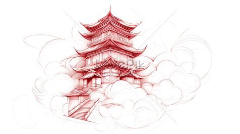 복고풍 중국 스타일의 건축 일러스트 무료 다운로드 Lovepik