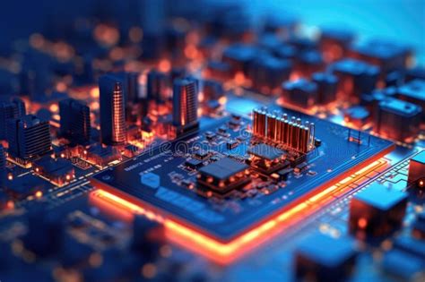 Motherboard De Computadora Con Un Procesador Cpu En Forma De Una Ciudad Digital Abstracta De