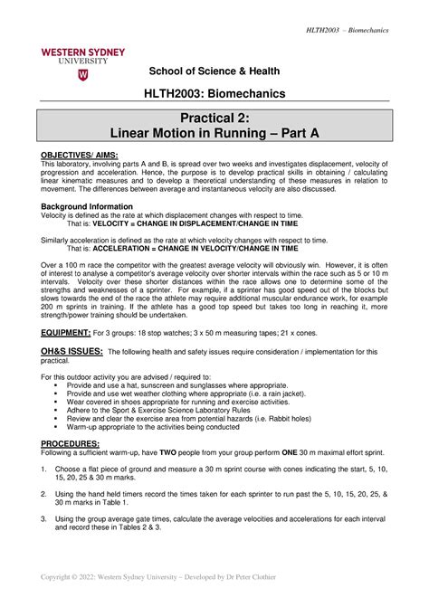 Hlth Biomechanics Tutorial Practical Hlth Biomechanics Practical Linear