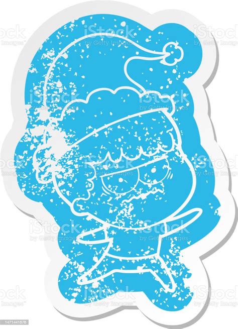 산타 모자를 쓰고 짜증나는 남자의 기발한 만화 고민 스티커 낙서 드로잉에 대한 스톡 벡터 아트 및 기타 이미지 낙서 드로잉