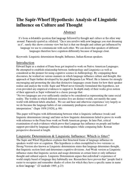 The Sapir Whorf Hypothesis Analysis Of L Pdf Linguistics Thought