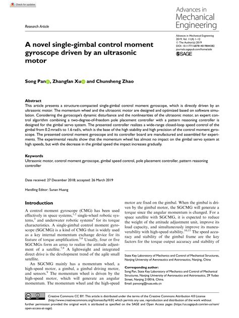 Pdf A Novel Single Gimbal Control Moment Gyroscope Driven By An Ultrasonic Motor