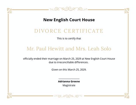 Divorce Certificate Template