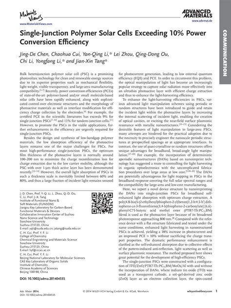 Single Junction Polymer Solar Cells Exceeding 10 Power Conversion Efficiency