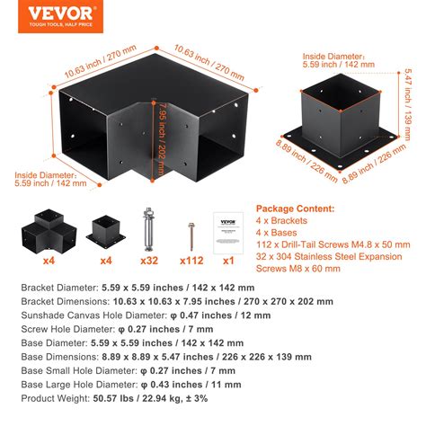 Vevor Pergola Bracket Kit 6x6 8pcs 3 Way Heavy Duty Corner Bracket