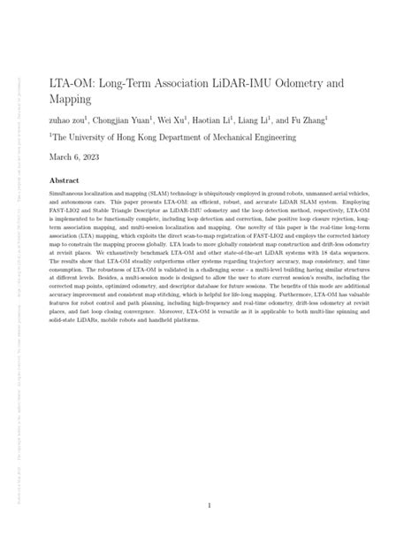 Lta Om Long Term Association Lidar Imu Odometry And Pdf Lidar Kalman Filter