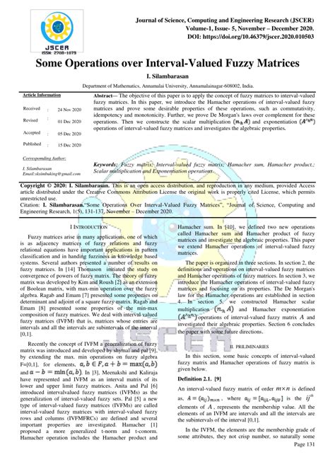 Pdf Some Operations Over Interval Valued Fuzzy Matrices