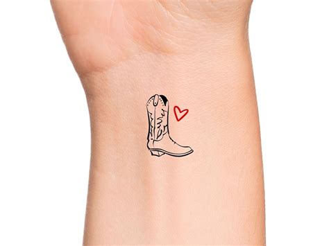 Cowboy Boot Heart Temporary Tattoo Etsy
