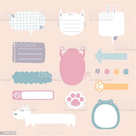 귀여운 손으로 그린 세트 아이콘 테이프 음성 거품 풍선 생각 말 이야기 메모 메모 메모 텍스트 상자 배너 알림 플래너 낙서 빈 스티커 메모 패드 Brand Name