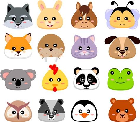 سر حیوانات کارتونی زیبا به شکل مربع خرس گربه سگ خوک خرگوش گاو آهو شیر