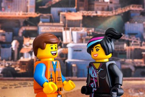 Lego Hard Hat Emmet And Lucy Minifigures Looking At Each Other And Laugh Editorial Image Image