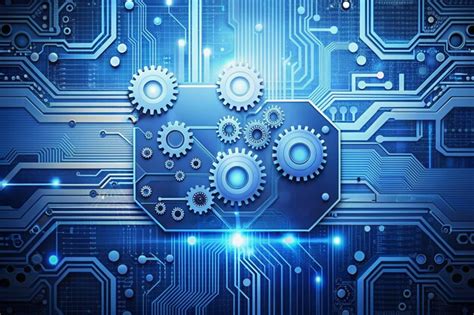 Blue Banner Bridging Innovation With Computer Cogs Premium Ai Generated Image