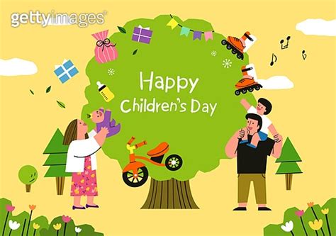 어린이 인간의나이 어린이날 홀리데이 프레임 연례행사 사건 가정의달 부모 나무 선물 인조물건 이미지 Jv11119375 게티이미지뱅크