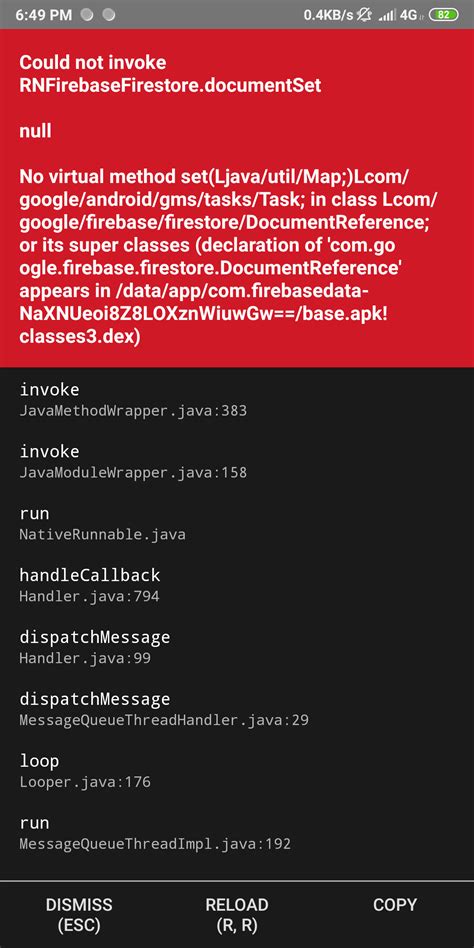 React Native Could Not Invoke Rnfirebasefirestoredocumentset Null