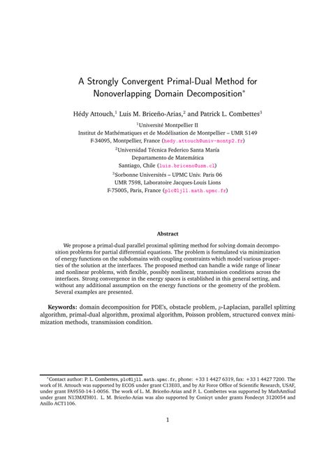 Pdf A Strongly Convergent Primal Dual Method For Nonoverlapping Domain Decomposition