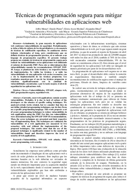 Pdf Técnicas De Programación Segura Para Mitigar Vulnerabilidades En Aplicaciones Web