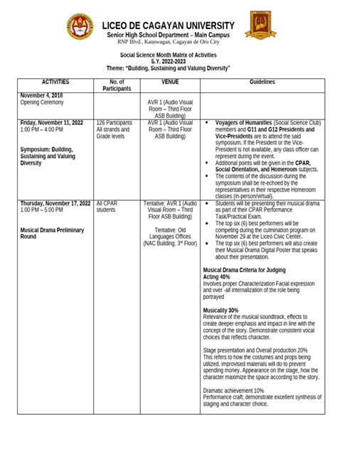 social science matrix of activities pdf
