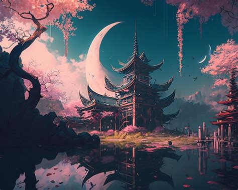 Beau Temple Fantastique à Lia Générative Japonaise Image Premium