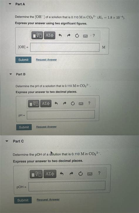 Solved Part Adetermine The Oh Of A Solution That Is 0 110m