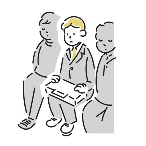 満員電車内で座るビジネスマンのイラスト（男性）