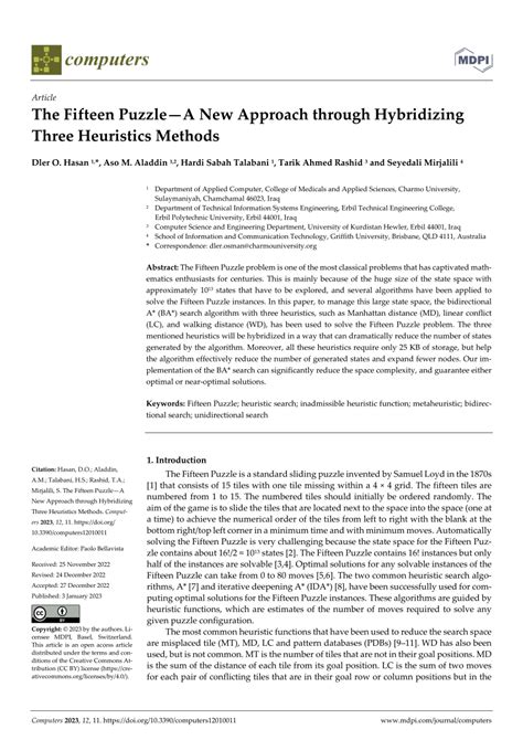Pdf The Fifteen Puzzle—a New Approach Through Hybridizing Three Heuristics Methods