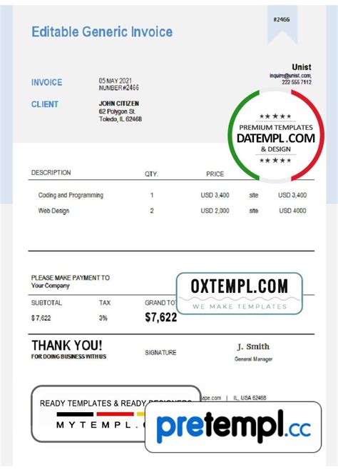 Usa Unist Invoice Example In Word And Pdf Format Fully Editable Pretempl