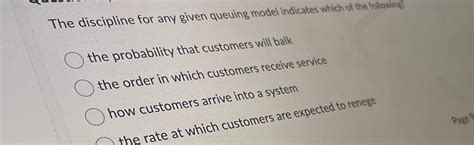 Solved The Discipline For Any Given Queuing Model Indicates